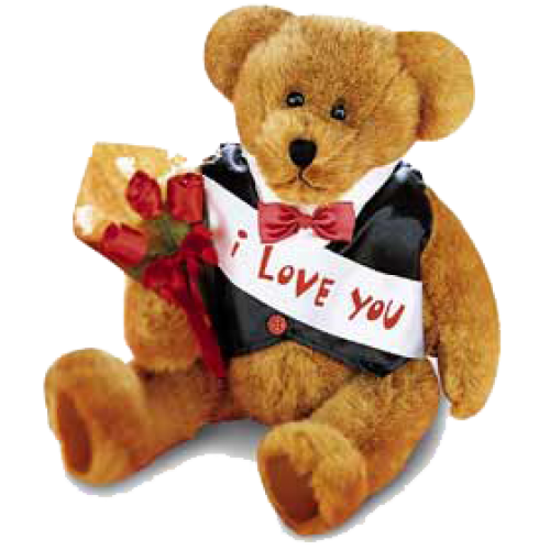 Customizable Message Bear with Red Roses in a Bouquet