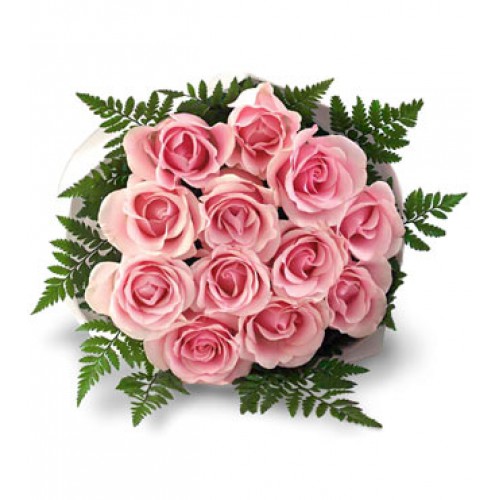 One dozen Pink Roses in Bouquet