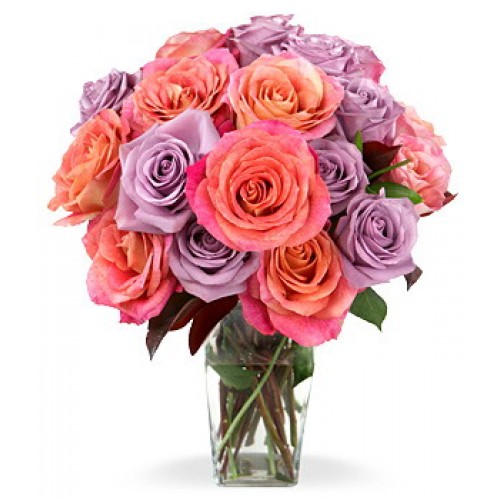 Orange and Purple Roses in a Vase
