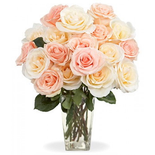2 Dozen Peach Roses in a Vase