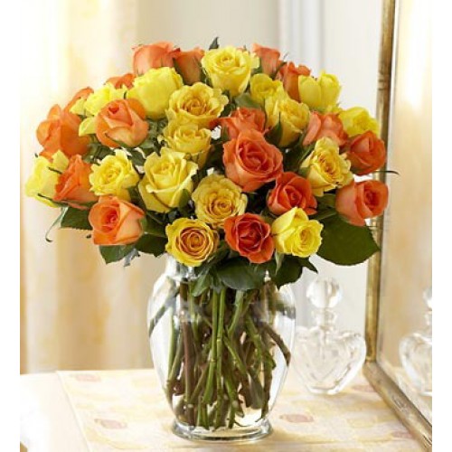 Yellow and Orange Roses in a Vase